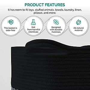 Organizix XXXXL Large Round Cotton Rope Storage Basket Bin Organizer Laundry Hamper with Handles, 21 x 21 x 14, Extra Large Blanket Woven Toy Basket, Black/Black