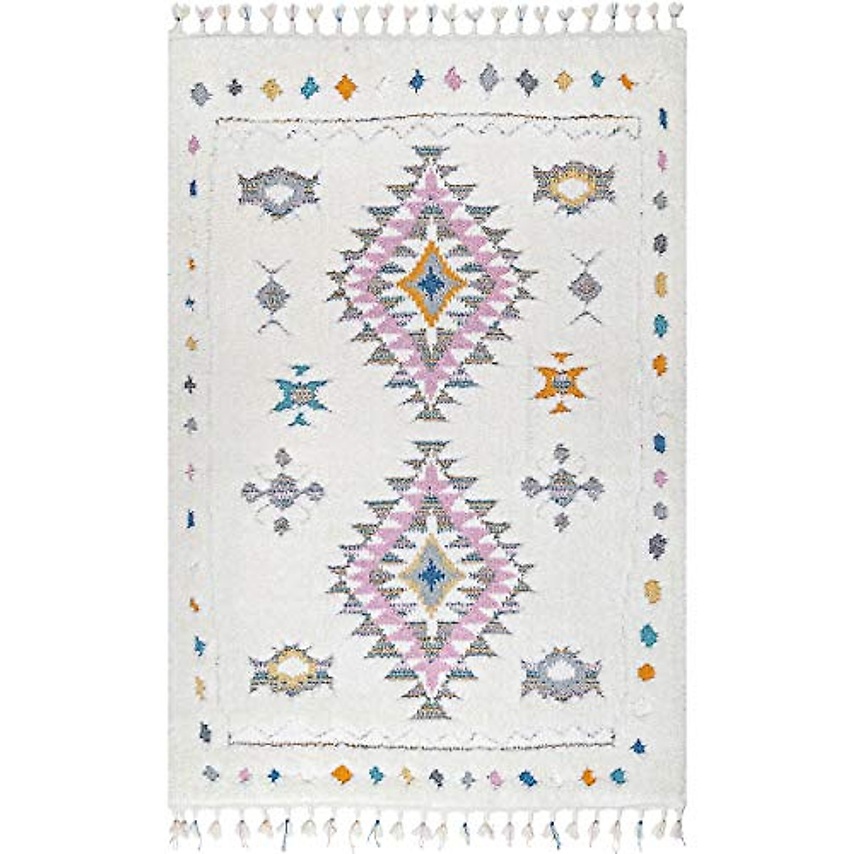 nuLOOM Lila Tribal Moroccan Shag Area Rug, 9' x 12', White