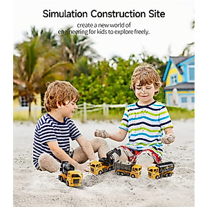 Geyiie Construction Trucks Toys, Kids Construction Vehicles Site, Sandbox Toys Playset for Boys Girls, Pull Back Cars Excavator Tractor Bulldozer Gifts for Party Favor