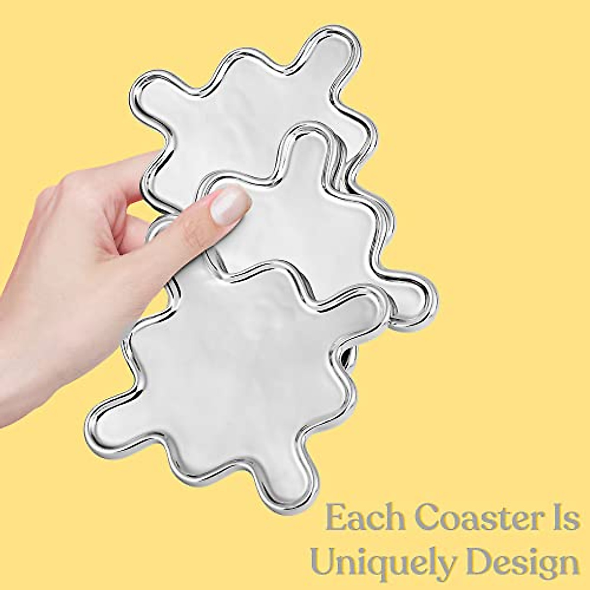 Silver Chrome Coasters for Drinks Absorbent, Modern Retro Mirrored Coasters for Table, Set of 4 Decor on Tabletop for Bar Tools Dining Table