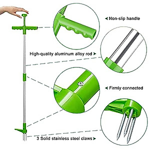 Weed Puller Tool - Stand Up Heavy Duty Weeder Hand Tool - Standing Weed Root Removal Tool Plucker Dandelion Puller - 39" Long Handle Garden Weeding Tool with 3 Claws for Garden Backitchen