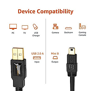 Amazon Basics USB 2.0 Charger Cable - A-Male to Mini-B Cord - 3 Feet (0.9 Meters) for Personal Computer.