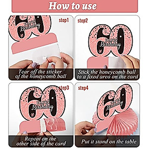 9 Pieces Rose Gold 60th Birthday decorations for Women Pink 60th birthday centerpieces for Tables Decorations Cheers to 60 Years Honeycomb Table Topper Happy 60th Birthday Decorations for Woman Sixty Years Birthday Party