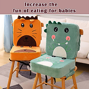 Toddler Booster Seat for Dining Double Straps Washable Portable Thick Chair Increasing Cushion for Baby Kids (Green)