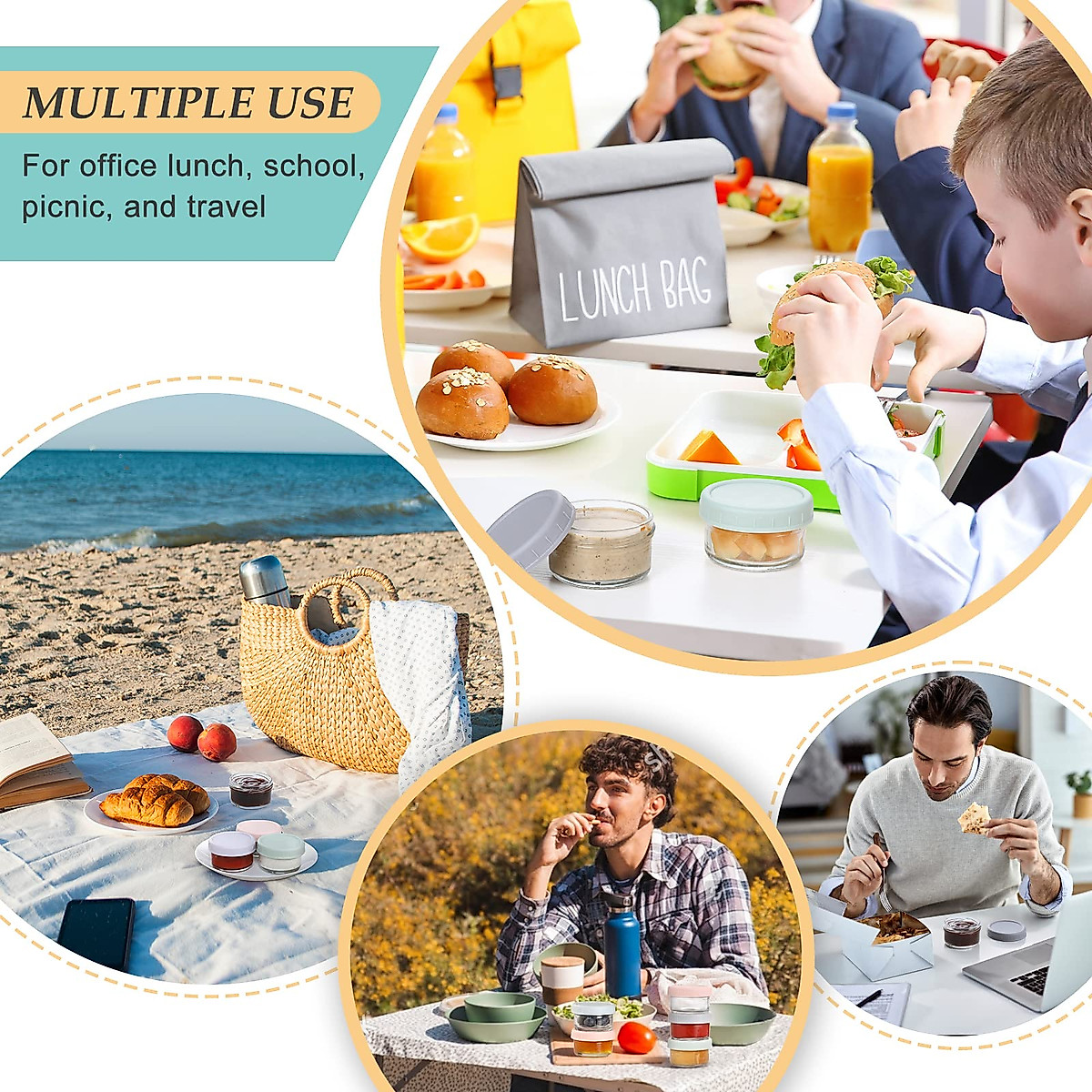 VITEVER [6 Pack] Salad Dressing Container To Go, 2.7 oz Glass Small Condiment with Lids, Dipping Sauce Cups Set, Leakproof Reusable for Lunch Box Work Trip.