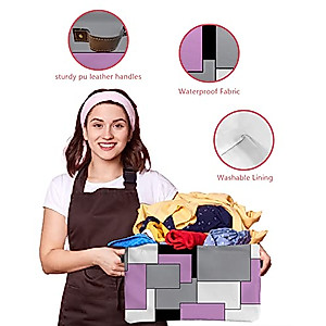 Storage Bins, Abstract Art Patchwork Pink Black and Grey Storage Baskets for Organizing Closet Shelves Clothes Decorative Fabric Baskets Large Storage Cubes with Handles
