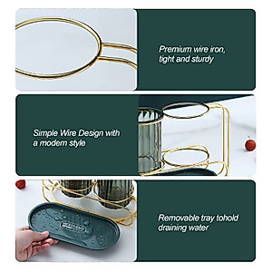 WORTHBUY Silverware Organizer Flatware Utensil Caddy Stainless Steel Kitchen Utensil Holder Cutlery Holder with DrainTray for Kitchen Countertop 2 Compartments(Gold)