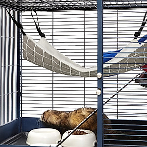 2 Pieces Reversible Cat Hanging Hammock Soft Breathable Pet Cage Hammock with Adjustable Straps and Metal Hooks Double-Sided Hanging Bed for Cats Small Dogs Rabbits (Cat and Plaid,L)