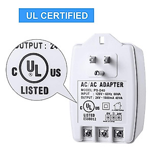 Hotop 24 Volt Transformer, 40 VA AC Transformer Plug in with PTC Fuse Competible with All Versions of Ring Doorbell and Thermostat, Compatible with Nest, Ecobee, Sensi, Honeywell, 24V Adapter(1 Pack)