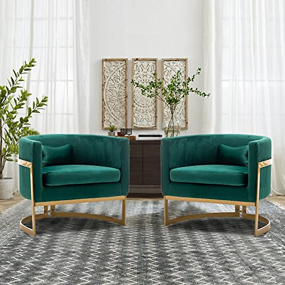Modern Living Room Chair Velvet Barrel Accent Chairs Armchair, Upholstered Lounge Chair Mid Century Tub Bucket Club Side Chair Sofa for Bedroom-Green
