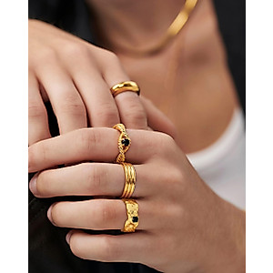 18K Gold Chunky Knuckle Rings Stacking Midi Thumb Finger Rings Black Obsidian Signet Rings Vintage Dome Jewelry for Women