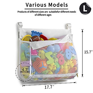 TENRAI Clever Zippered Mesh Bath Toy Organizer, Multiple Ways to Hang, Extra Large Opening Bathroom Toy Holder, Large Capacity Multi Use Bathtub Toy Storage Bag（1 Large, White）