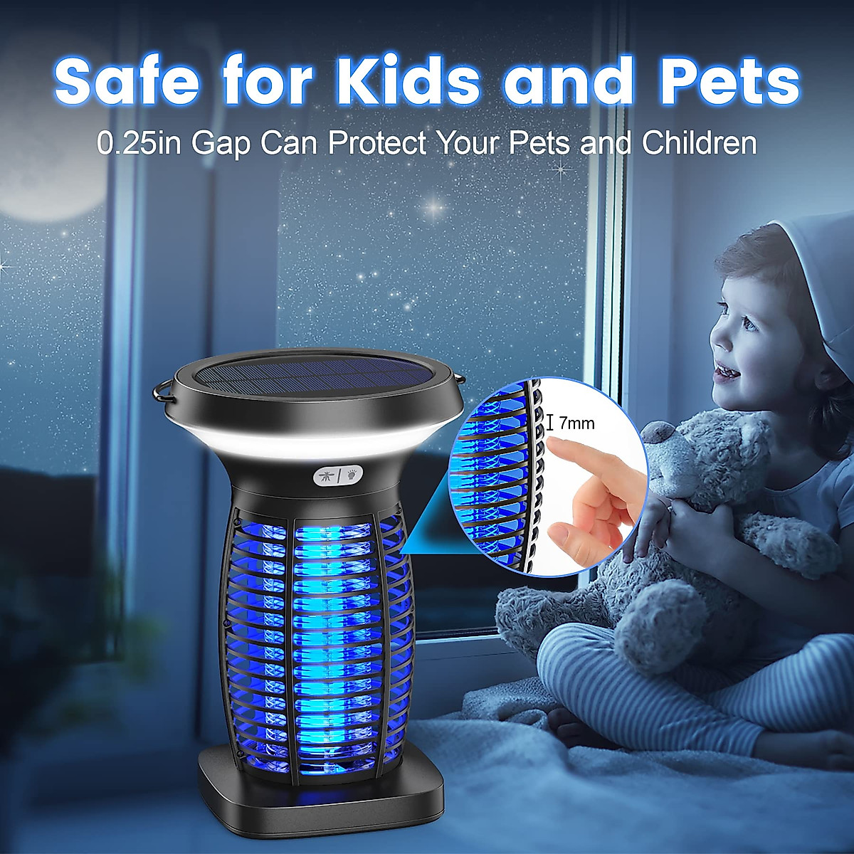 Zechuan Solar Bug Zapper Outdoor Waterproof, High Powered Pest Control Electric Mosquito Zapper Killer Indoor, Rechargeable Insect Trap Fly Zapper for Home, Patio, Backyard, Camping