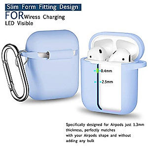 R-fun AirPods Case Cover, Soft Silicone Protective Cover with Keychain for Women Men Compatible with Apple AirPods 2nd 1st Generation Charging Case, Front LED Visible-Sky Blue