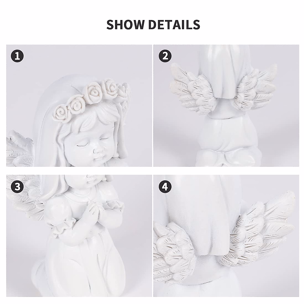 Raeasily Praying Little Angel Statue - 4.7 Inches Resin Crafts Wings Angel Crafts Decoration for Shelf,Home, Wedding Car Decoration, Offcie Desk