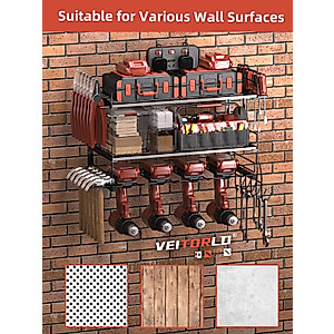 Gifts for Men Dad Husband Him, Power Tool Organizer Wall Mount, 4 Drill Modular Tool Storage Shelf with Hooks, Drill Holder for Garage Organization, Cool Anniversary Birthday Gifts for Men Women