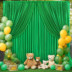 10x10 Green Backdrop Curtain for Parties Baby Shower Wrinkle Free Green Photo Curtains Backdrop Drapes Fabric Decoration for Birthday Party 5ft x 10ft,2 Panels
