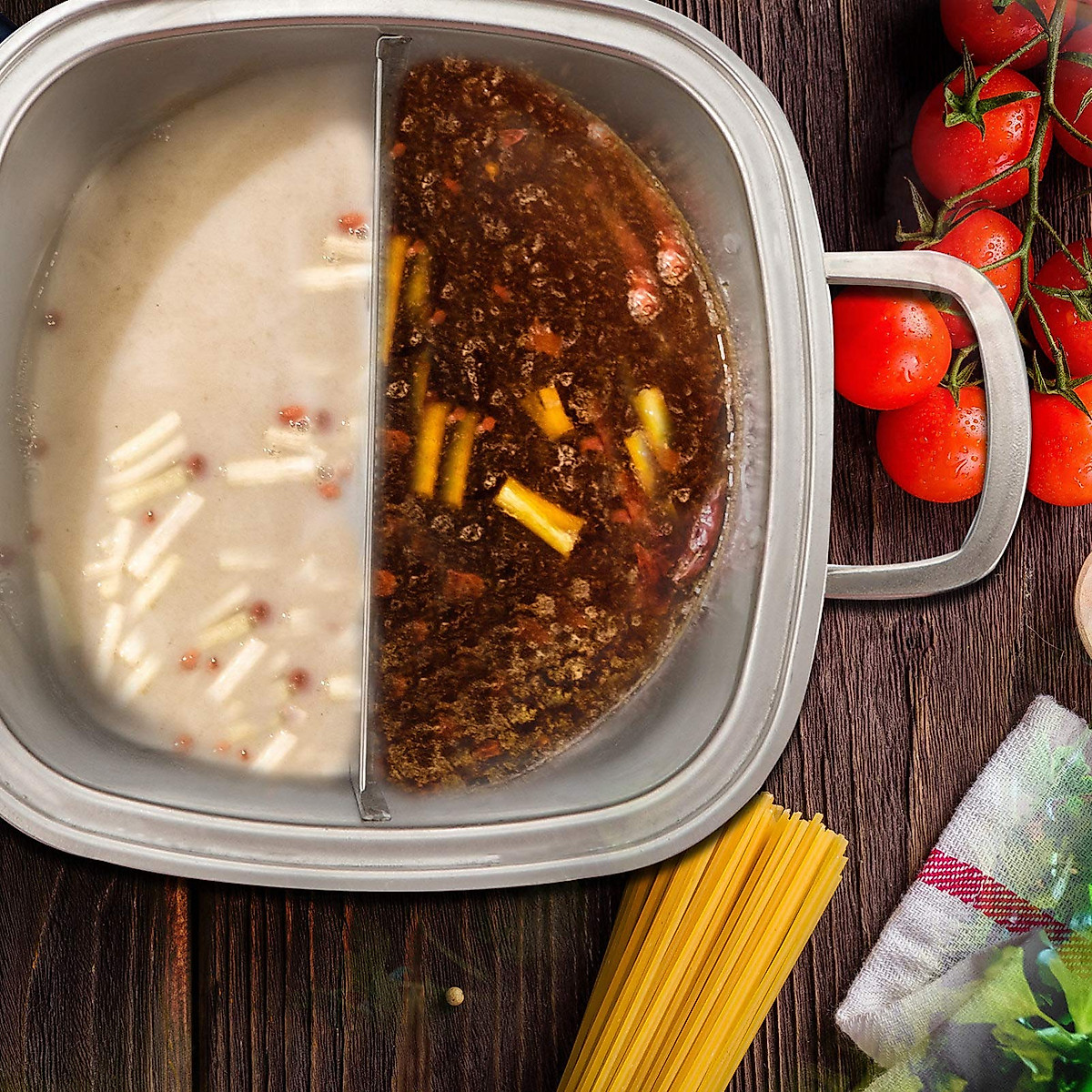 SHERCHPRY Pan Divider Stainless Steel Cookware Hot Pot with Divider Shabu Shabu Hot Pots Stainless Steel Pot for Induction Cooktop Gas Stove M Stainless Steel Wok Supplies