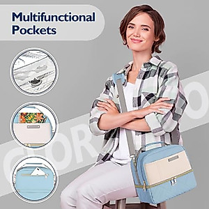 GLORIEROO Large Lunch Bag Women - 2 Tier Vegan Leather Insulated Leakproof Waterproof Lunch Box Cooler with Removable Strap for Work Travel Picnics Teacher Mothers Day Christmas Gifts for Women