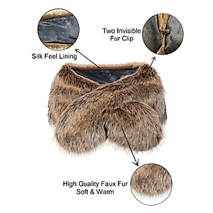 LA CARRIE Women's Faux Fur Collar Scarf Wrap Shawl Cold Winter Warmer(Raccoon,120cm,47.2in)