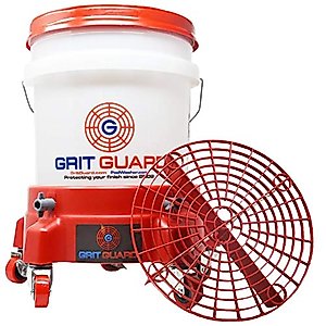 Grit Guard 5 Gallon Washing System with Dolly, Including Grit Guard, 5 Gallon Bucket, Bucket Dolly, and Gamma Seal Lid (Red)