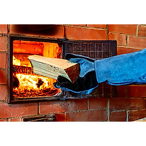 RAPICCA Fireplace Gloves Fire Heat Resistant: Grey 16IN - Fireproof Leather for Fireplace Fire pit Wood stove Campfire Furnace BBQ Grill Stick Mig Welding Welder Gear - one size 662℉