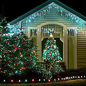 KiflyTooin Led Christmas Lights Outdoor Christmas Decorations Hanging Lights 400LED 8 Modes 75 Drops, Outdoor Indoor Fairy String Lights for Party, Holiday, Wedding Decorations (Red, White, Green)