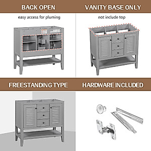 36" Modern Bathroom Vanity Base Only, Bathroom Vanity Without Sink Freestanding Bath for Compact Spaceroom Vanity Cabinet with Two Cabinets and Drawers, Open Shelf, Solid Wood Frame, Gray
