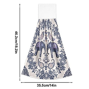 Kigai Elephants Kitchen Hanging Towel Absorbent Hand Towel with Hanging Loop Soft Coral Fleece Tie Towel 2 Pcs Dish Cloth Dry Towel for Bathroom