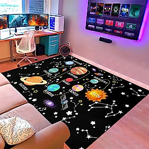 JPSBJWJ Space Rug for Kids Room - Solar System Rug Outer Space Rug for Kids Room Galaxy Rugs for Kids Bedroom Galaxy Planet Print Rug Space Themed Educational Learning Area Rug for Bedroom,2'5''×4'