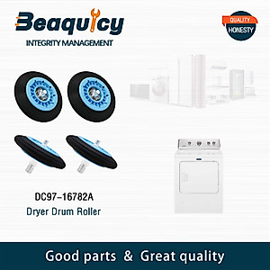 (𝟮𝟬𝟮𝟰 𝙐𝙥𝙜𝙧𝙖𝙙𝙚𝙙) DC97-16782A Dryer Drum Roller with Update Bearings by Beaquicy - DC97-16782E Replacement for Samsung Dryer-Replaces DC97-07523A PS4221885 AP5325135 - Pack of 4