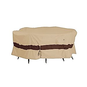 WJ-X3 Round Patio Furniture Cover, 62" D x 28" H, Waterproof, UV Resistant, Anti-Fading Outdoor Cover for Round Dining Table and Chairs Set, Beige & Coffee