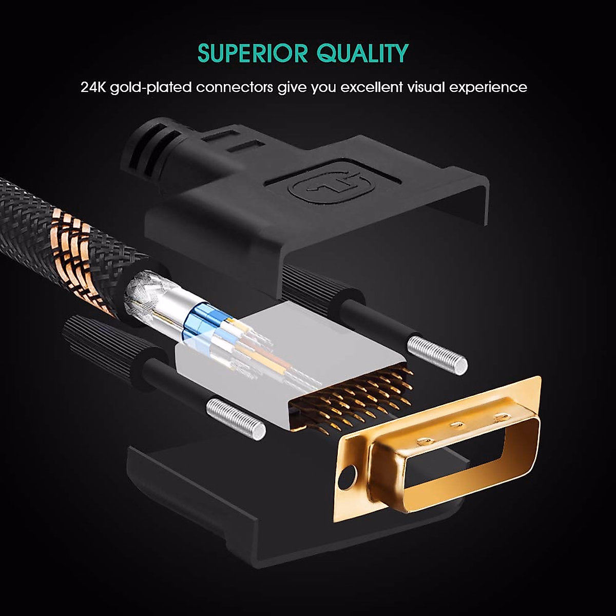 Dvi to Dvi Cable 65Ft,Nylon Braided DVI-D 24+1 Dual Link Male to Male Digital Video Cable Gold Plated with Ferrite Core Support 2560x1600 for Gaming, DVD, Laptop, HDTV and Projector (65Ft/20M)