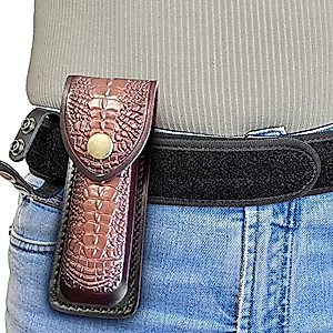 DONGKER Knife Holster, 4" PU Leather Folding Knife Sheath with Belt Loop for Belt