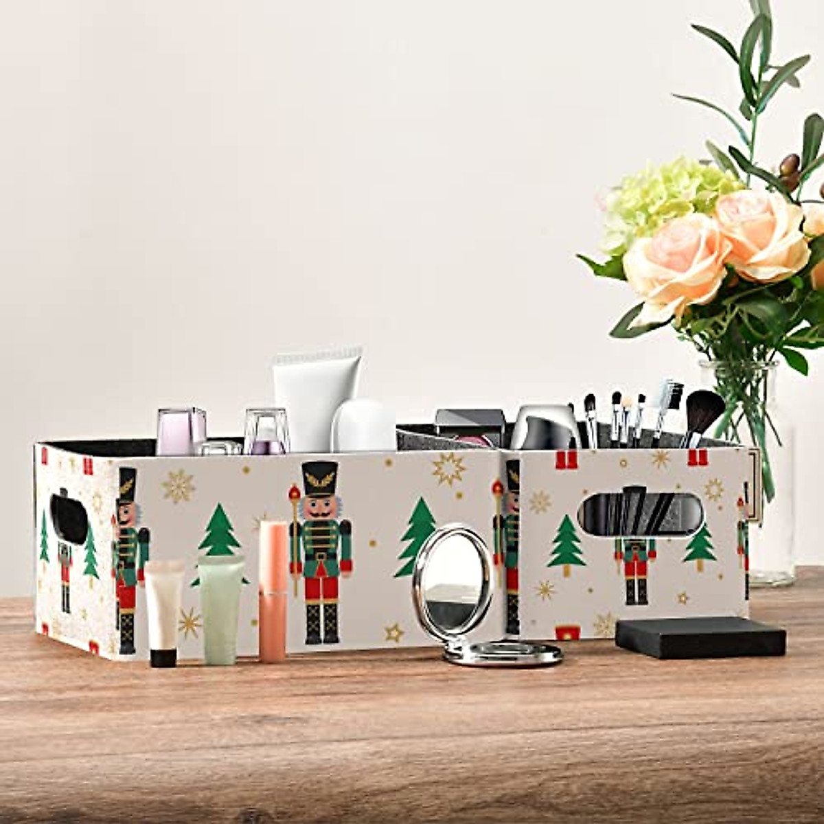 Kcldeci Christmas Nutcracker Christmas Tree and Snowflakes Storage Baskets for Shelves Storage Bins Storage Boxes Decorative for Living Room Office Bedroom Clothes Toys 2-Pack