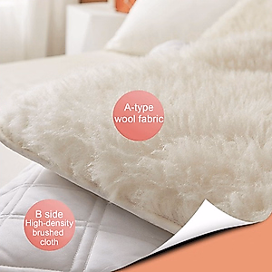 Fleece Fitted Mattress Pad, Thicken Warm Lamb Wool Roll Up Mattress Topper Sheet Protector Underblanket with Straps(A,90 * 200cm-1.7KG)