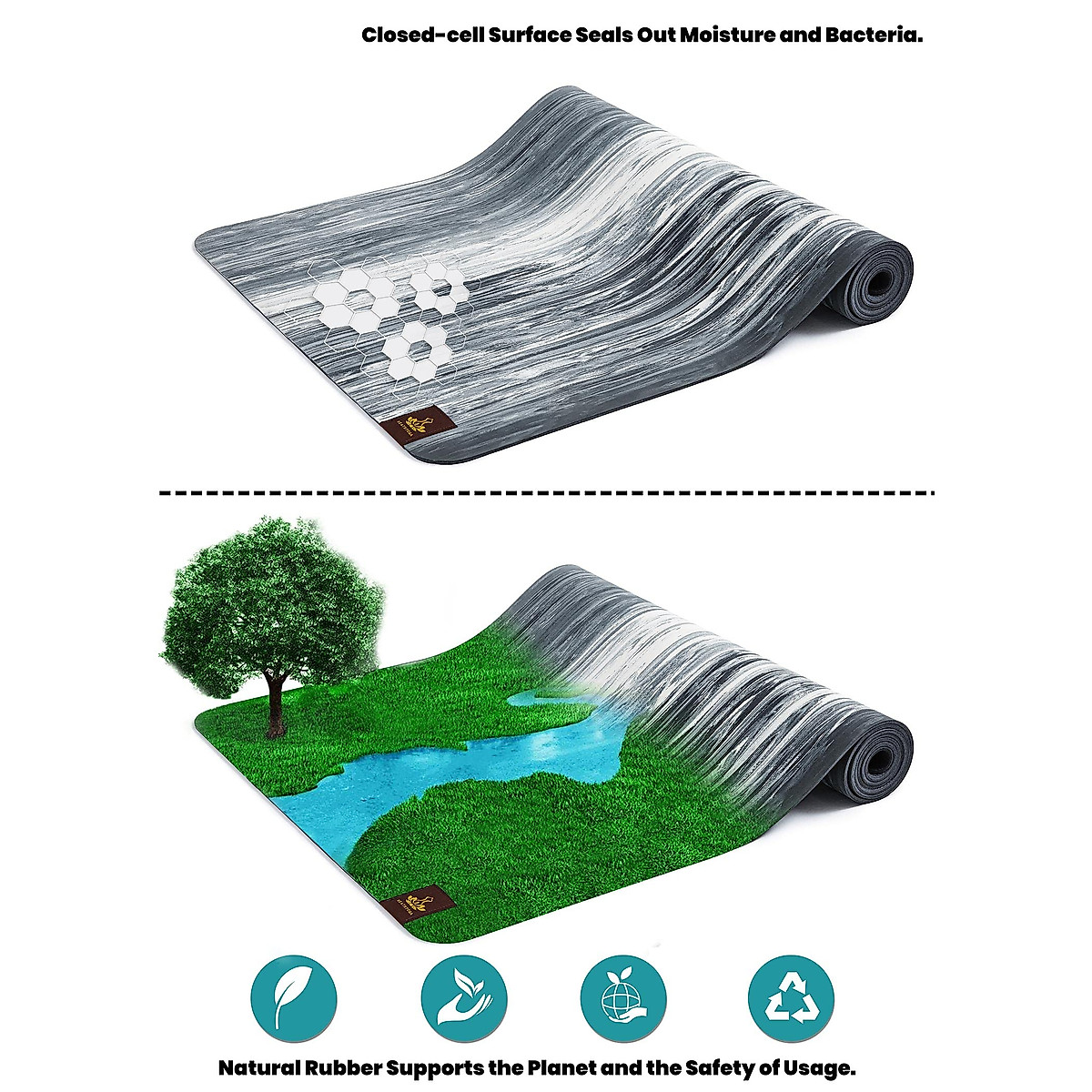 Heathyoga Rubber Non Slip Unbeatable Wet-Grip ProGrip, Double-Sided High Density Hot Yoga Mat, 72”X 24” for Hot Yoga, Ashtanga, Bikram