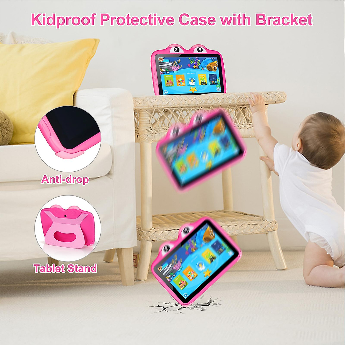 Kids Tablet 10.1 Inches Tablet for Kids, Android 11 64GB Kids Tablets with Case, Google Play, YouTube, Dual Camera, WiFi, Bluetooth, Apps Pre-Installed, Education, Parent Control Tablet (Pink)