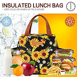 Lunch Bags for Women Insulated Lunch Bag Reusable Lunch Cooler Bag with Large Side Pockets Lunch Box Durable Lunch Container Reusable Lunch Tote Bag for Camping, Hiking, Picnic (D-Sunflowers)