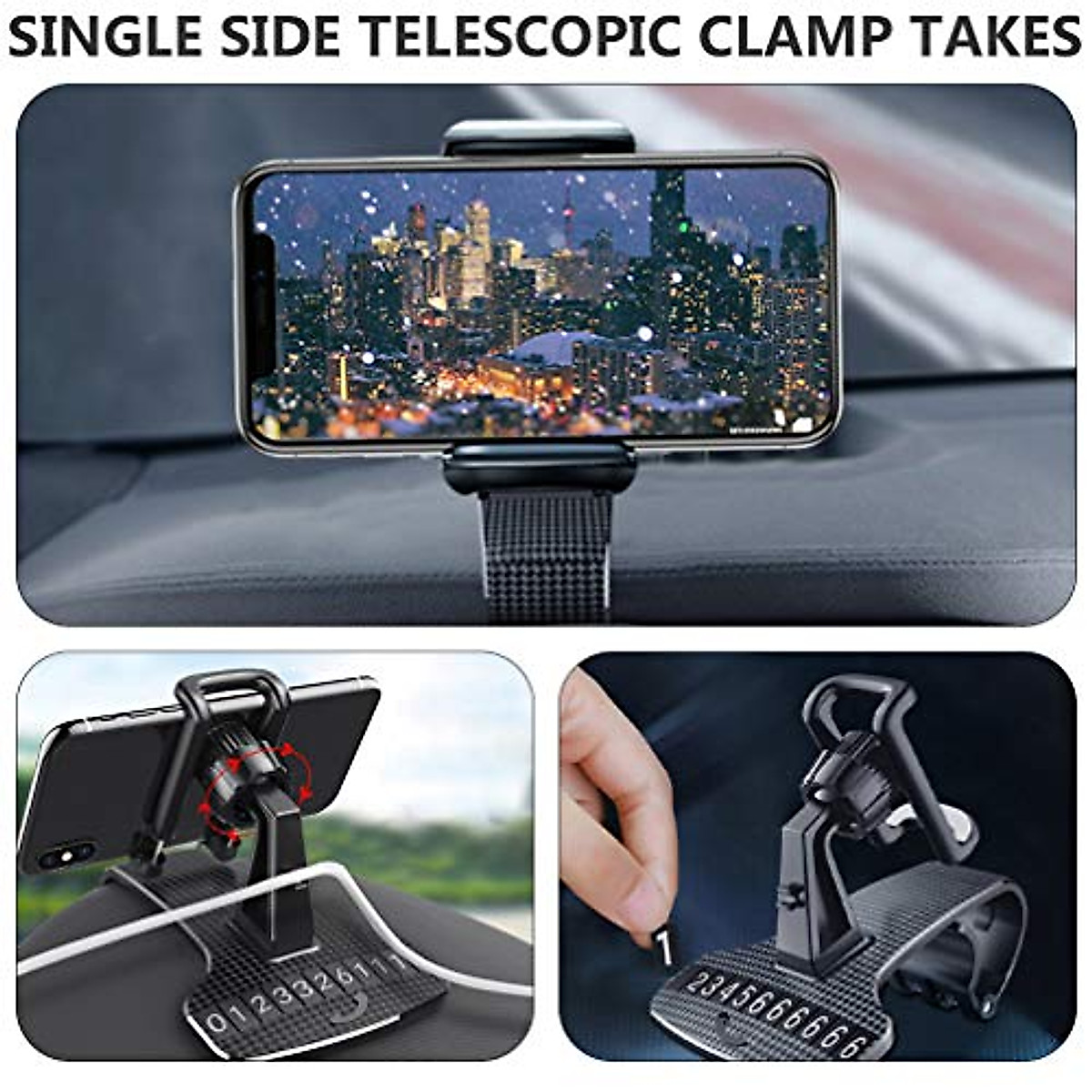 Garneck Car Dashboard Phone Stand 360°Rotate Car Cell Phone Mount Phone Holder Phone Bracket Clip Navigator Rack Car Parking Sign Holder for Car Vehicle (Black)