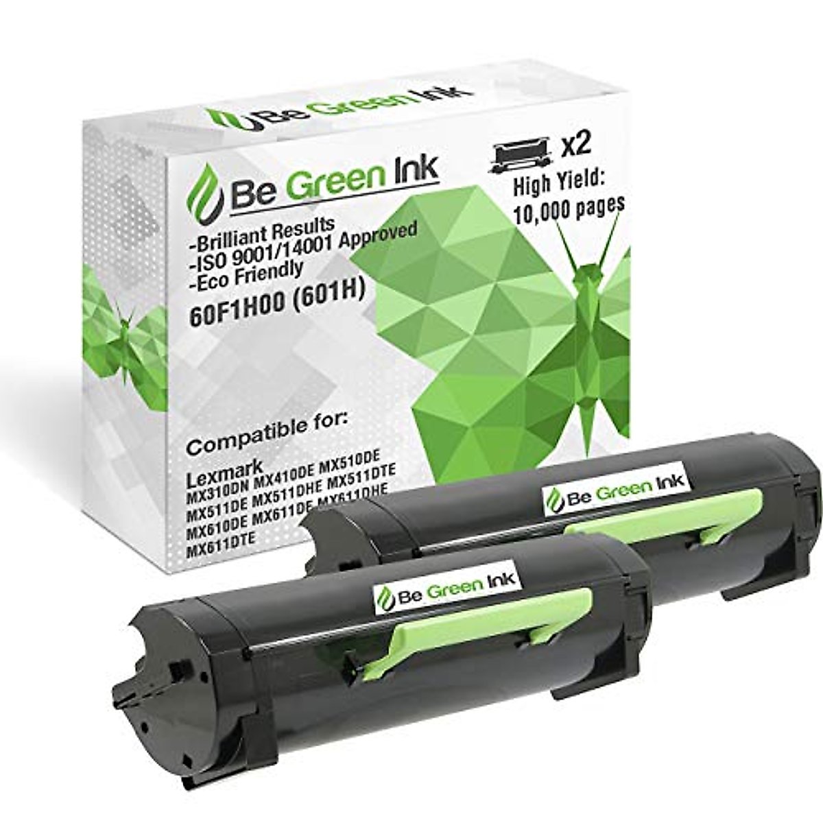 Be Green Ink Compatible Replace Lexmark 60F1H00 601H Toner Cartridge for MX310dn MX611de MX511de MX410de MX611dhe MX610de MX511dhe MX510de MX511dte MX611dfe (2-Pack, High Yield, 10,000 Pages)