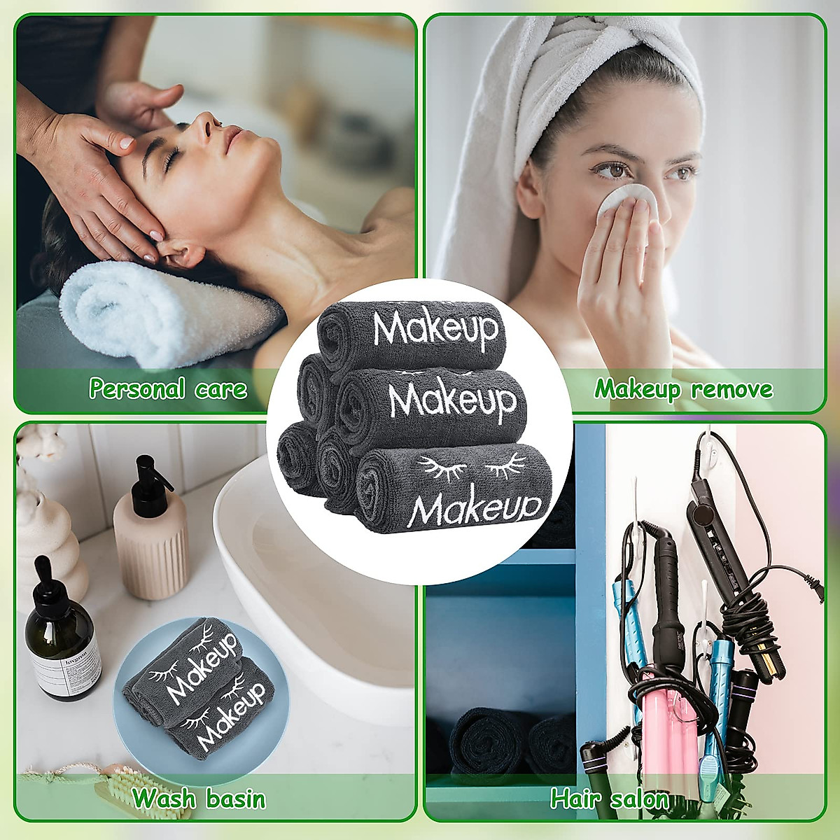 20 Pcs Makeup Remover Washcloths 13 x 13 Inches Microfiber Makeup Towels Bulk Absorbent Face Towels Reusable Soft Cotton Makeup Face Cloths with Makeup Embroidery for Women Gifts (Grey)