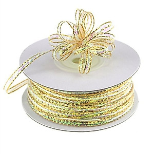 Ben Collection 1/8" X 50 Yards Iridescent Pull String Bows Ribbon (Iridescent Gold)