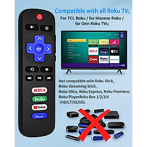 (Pack of 2) Replacement Remote Control for Roku TV,for TCL/Hisense/Sharp/Philips/Onn/Element/Insignia Roku TV,with Shortcut Buttons Netflix/YouTube/Hulu/Disney+ (NOT for Roku Stick or Box)