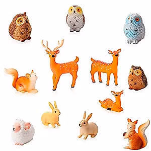 12 Pieces Mini Animal Miniatures Ornaments Woodland Animal Miniatures Micro Landscape Figurines Resin Mini Fairy Garden Accessories for Christmas Indoor Outdoor Garden Yard Landscape Decorations