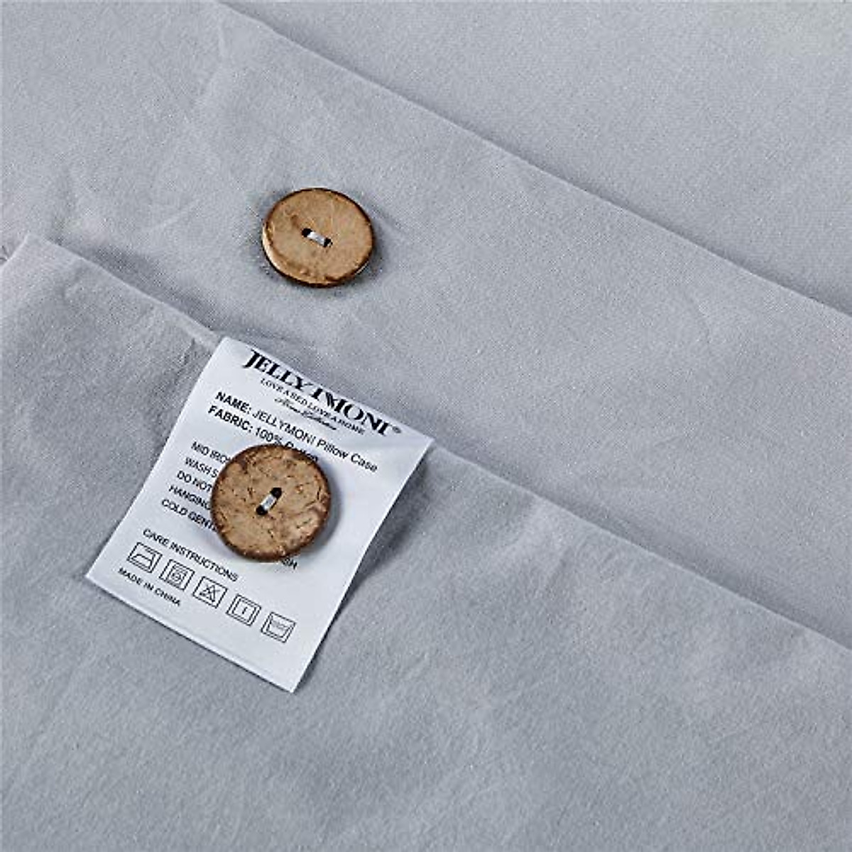 JELLYMONI Light Grey 100% Washed Cotton Duvet Cover Set, 3 Pieces Luxury Soft Bedding Set with Buttons Closure. Solid Color Pattern Duvet Cover King Size(No Comforter)