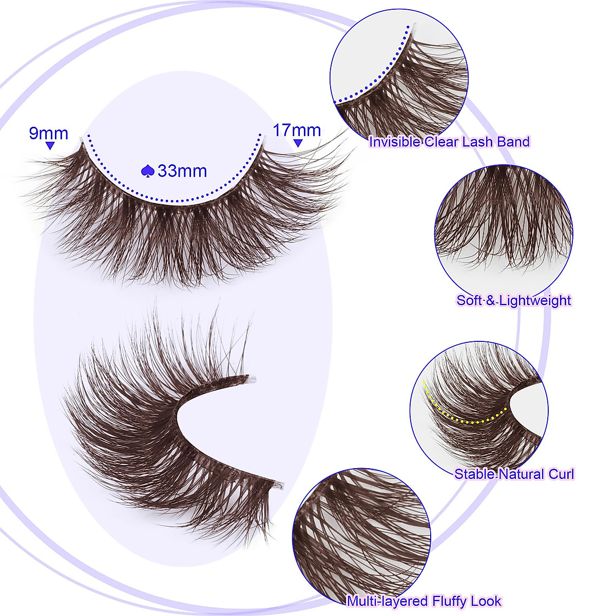 ALICE Brown Lashes False Lashes Natural Look Eyelashes Cat Eye Faux Mink Lashes with Clear Band Wispy Fake Eyelashes Lash Strips 8 Pairs