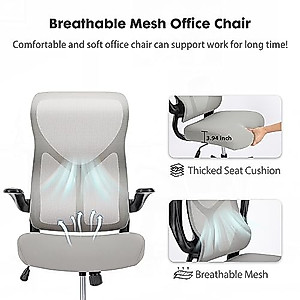 SMUG Ergonomic Office High Back Computer, Mesh Home Desk Lumbar Support, Tilt and Lock, Comfy Rolling Executive Swivel Task Chair with 3D Adjustable Headrest and Armrests, Grey