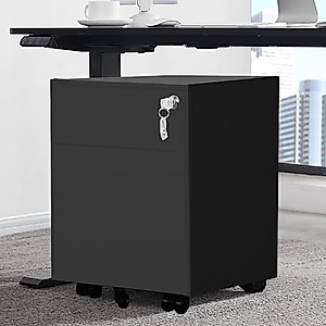 Daesar 2 Drawer Mobile File Cabinet with Lock Metal Filing Cabinet for Legal/Letter/A4/F4 Size, Fully Assembled Include Wheels, Home/Office Design, Black
