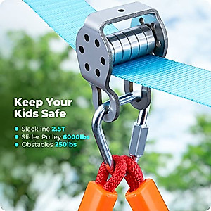 Jugader 2X50ft Ninja Warrior Obstacle Course for Kids with Pulley, Ninja Warrior Slackline Kit with Accessories, Monkey Bars, Gym Rings,Climbing Ladder